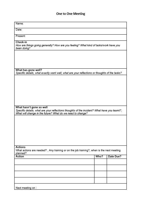 One to One Meeting Notes With Action I Manager Employee Action Driven ...