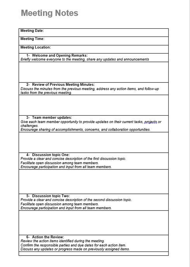 Editable Printable Meeting Notes I Minutes of Meeting Meeting Agenda I ...