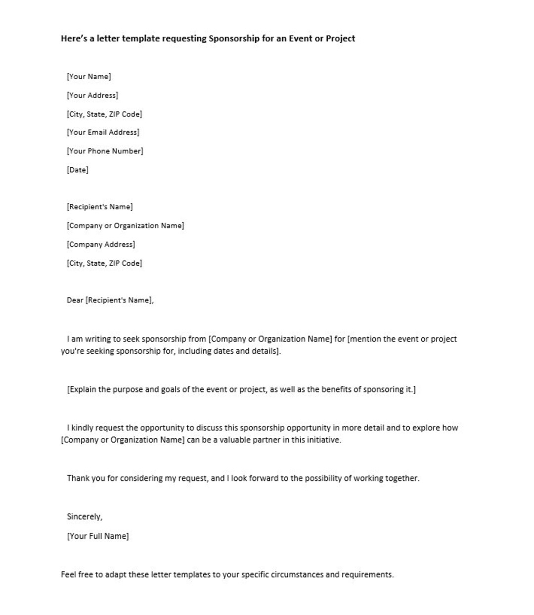 Sample Letter Email Requesting Sponsorship for A Project or an Event ...