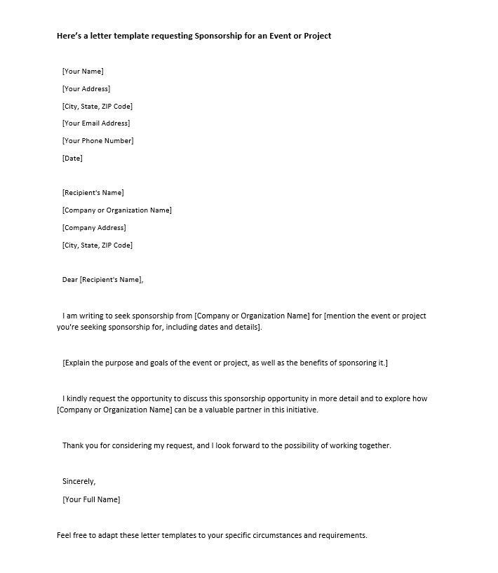 Sample Letter Email Requesting Sponsorship for A Project or an Event ...