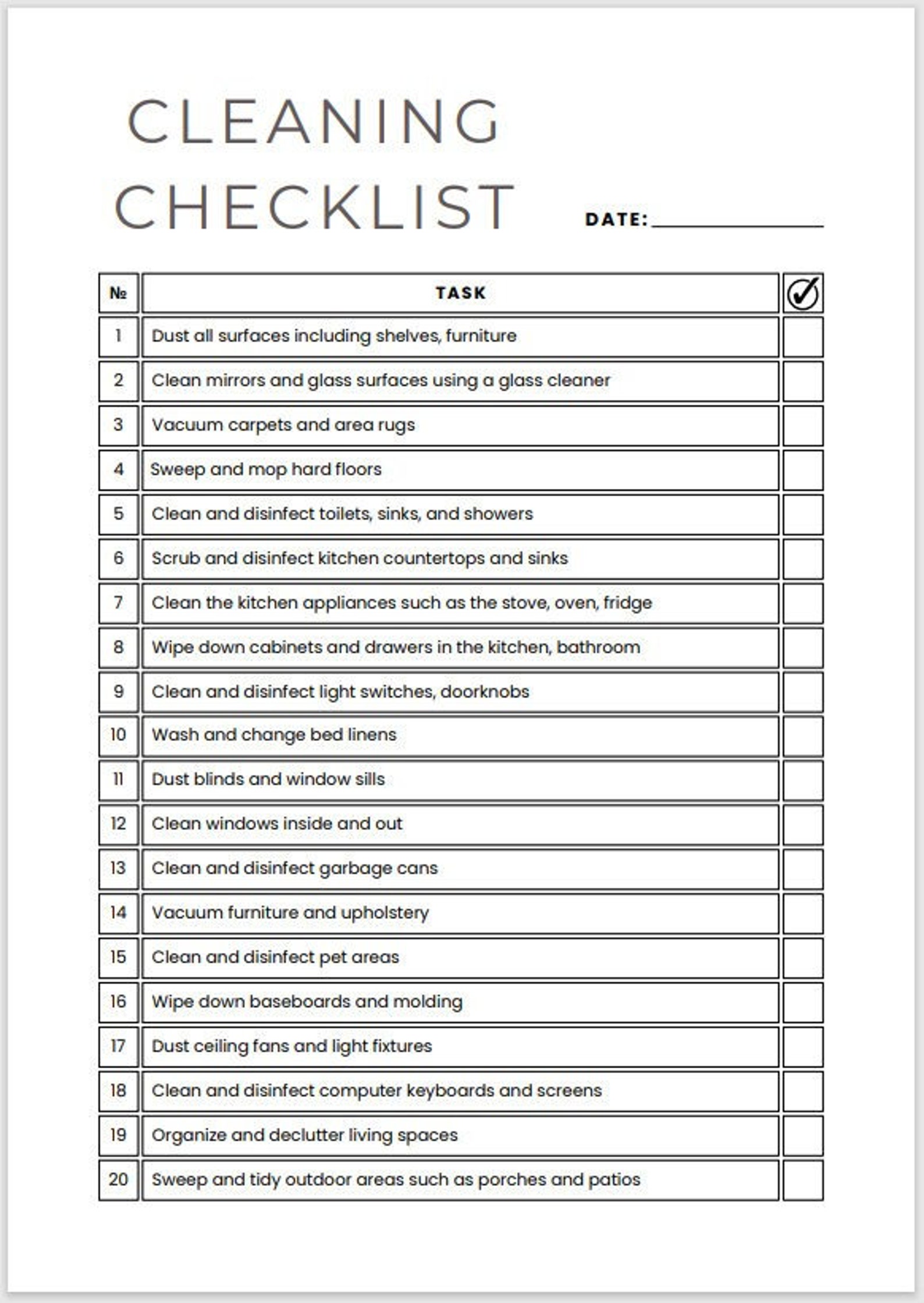 Printable Cleaning Checklist, Notetaking App Template, Household Chores ...