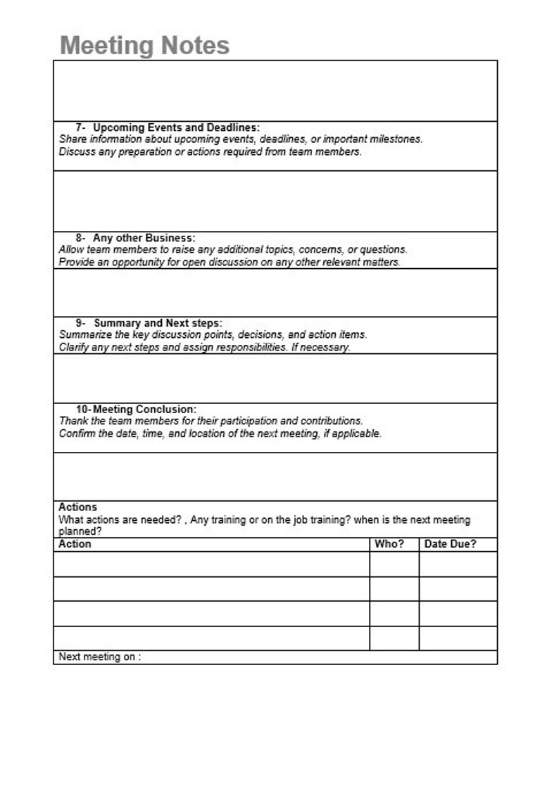 Editable Printable Meeting Notes I Minutes of Meeting Meeting Agenda I ...