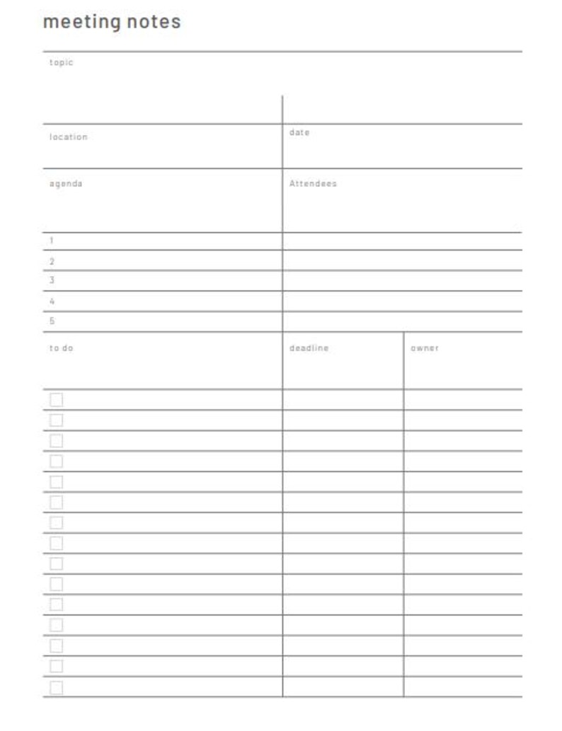 Meeting Minutes Template, Meeting Notes, Printable Business Project ...