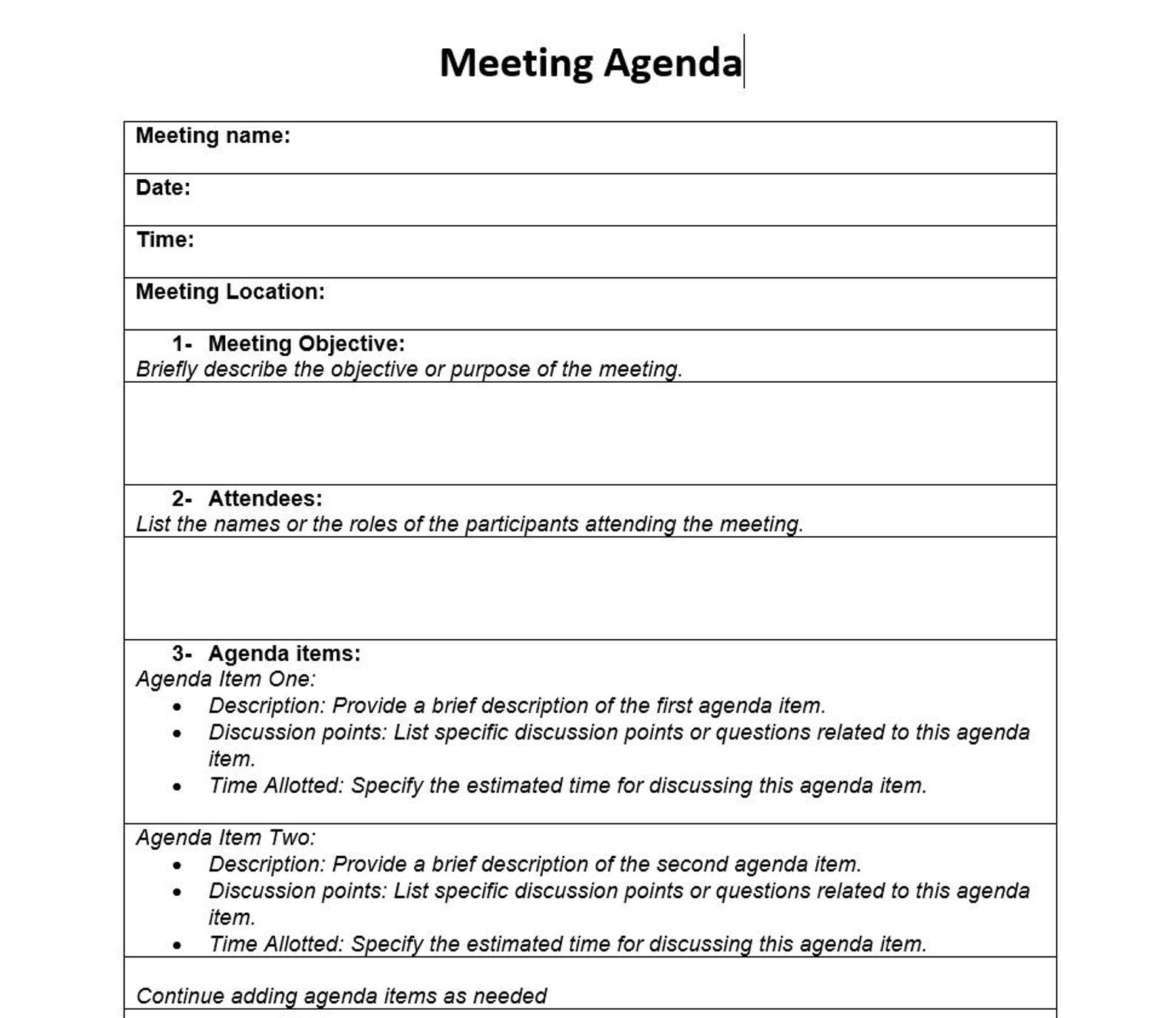 Professional Customizable Meeting Agenda Template I Printable Digital ...