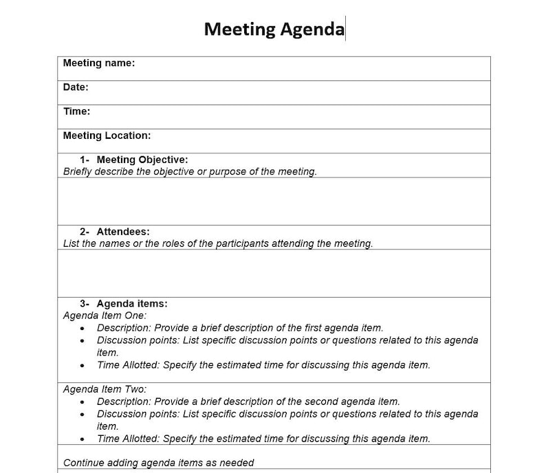 Professional Customizable Meeting Agenda Template I Printable Digital ...