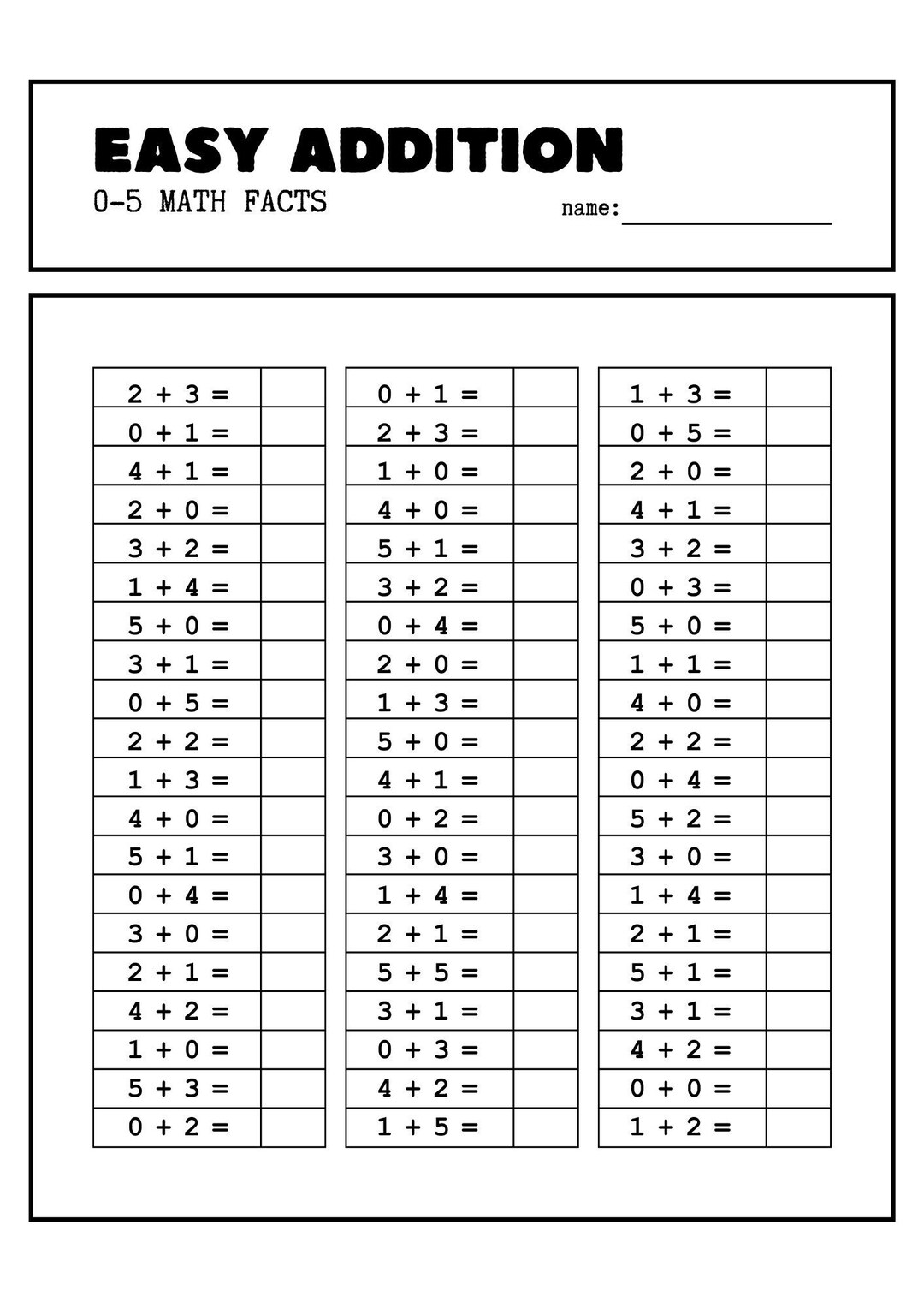 Addition 0-5 Math Worksheet for Children, School, Homeschool Learning ...