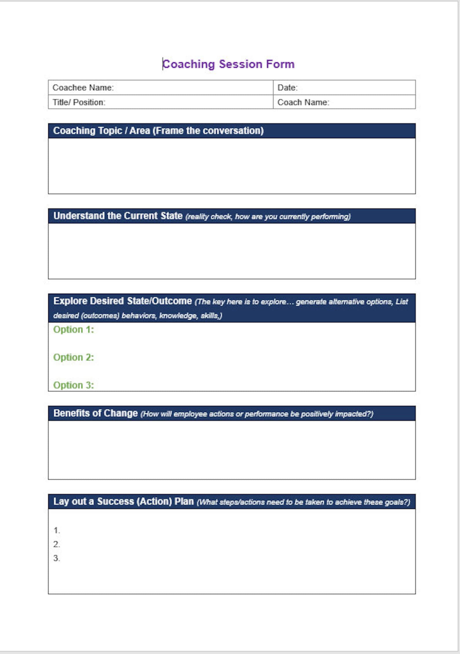 Employee Coaching Template: Coaching Plan Worksheet | Mentor, Manager ...
