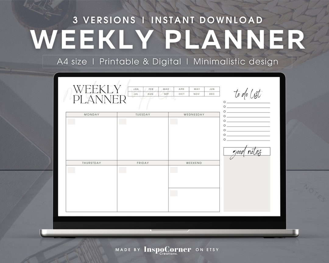 Weekly Planner Printable, Fillable Planner, to Do List, Minimal Desk ...