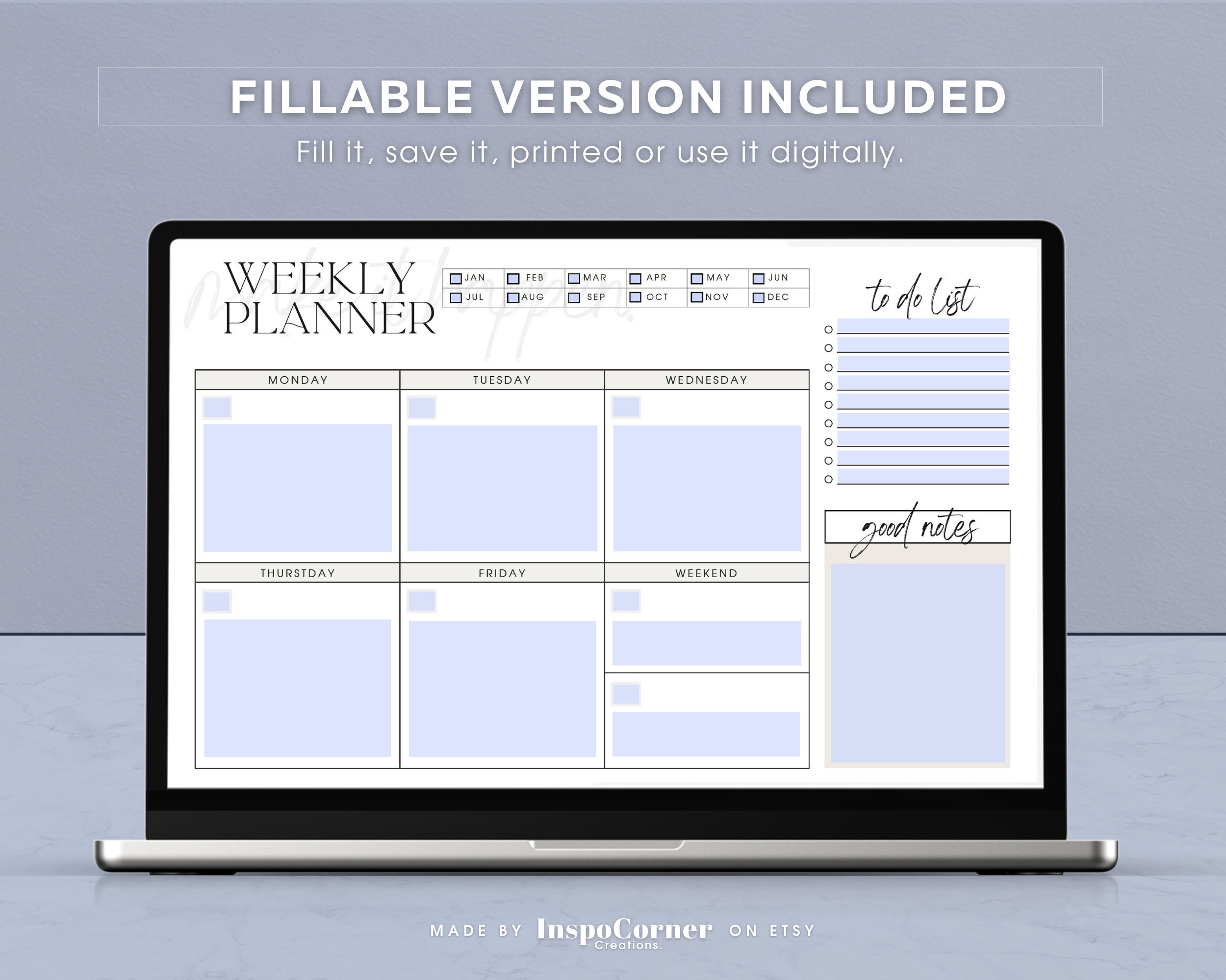 Weekly Planner Printable, Fillable Planner, to Do List, Minimal Desk ...