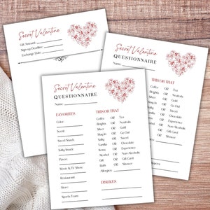 Secret Valentine Questions Printable Valentine Questionnaire Valentine ...