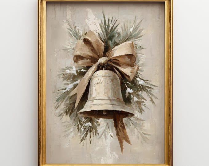 Rustic Christmas Bell Wall Art Printable Holiday Decor Neutral Winter ...