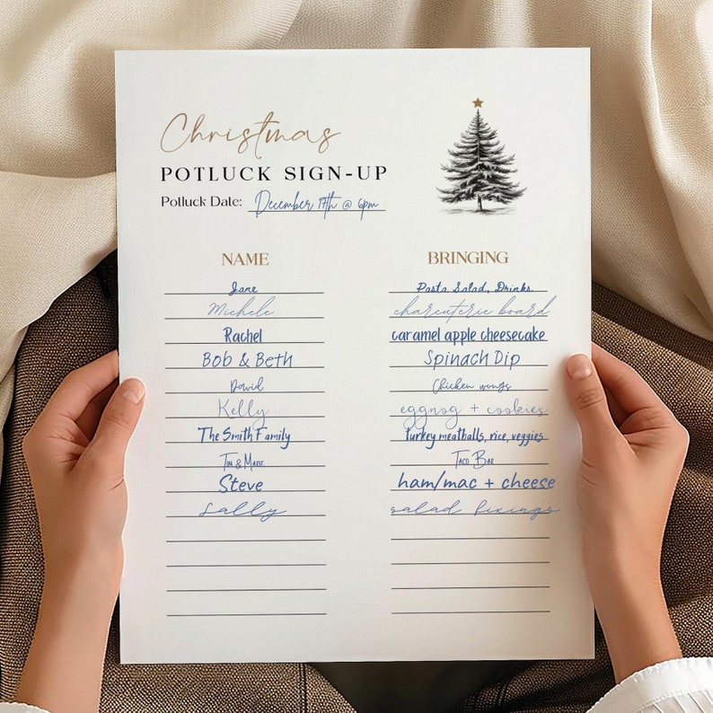 Christmas Potluck Sign up Sheet Printable Holiday Party Potluck Planner ...