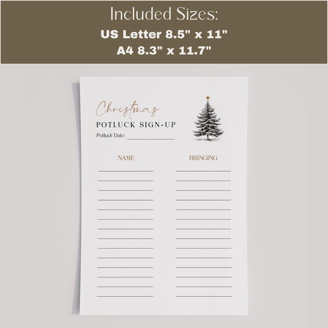 Christmas Potluck Sign up Sheet Printable Potluck List Potluck Party ...