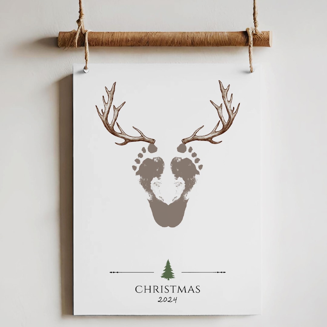 Printable Reindeer Footprint Art Christmas Activity for Kids Reindeer ...
