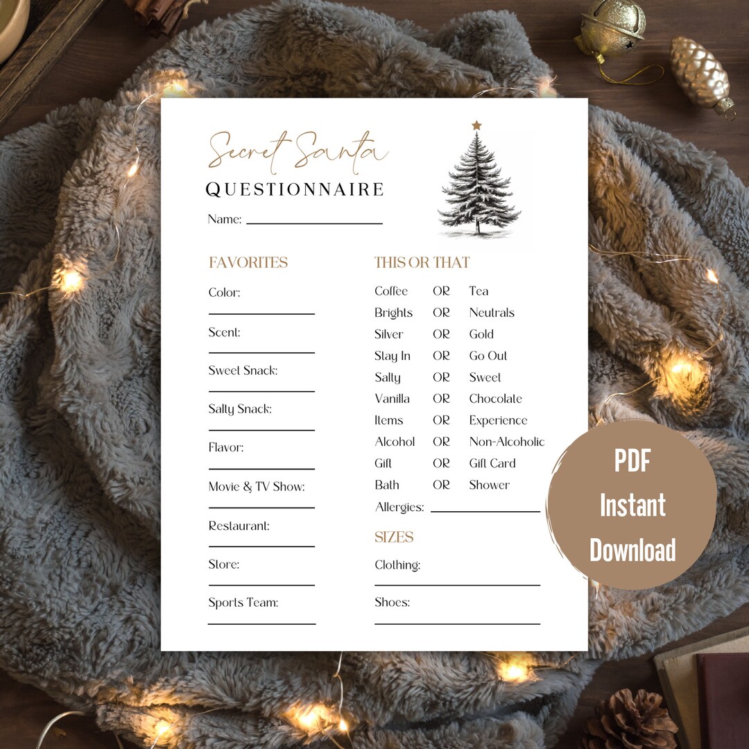 Secret Santa Questions Printable Secret Santa Questionnaire - Etsy