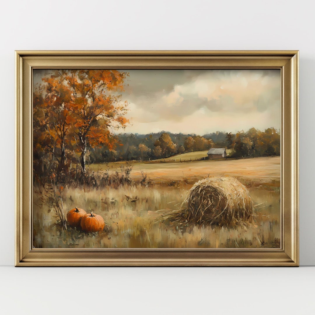 Fall Farm Printable Wall Art Autumn Landscape Pumpkin Field Rustic ...