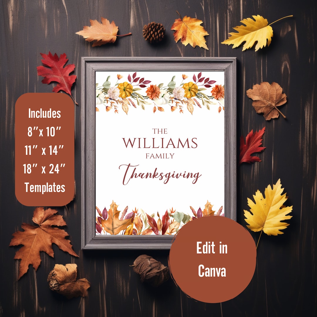Thanksgiving Sign Printable Thanksgiving Sign Editable Template Fall ...