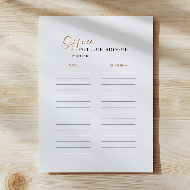 Office Potluck Sign up Sheet Printable Holiday Party Food Sign in Sheet ...