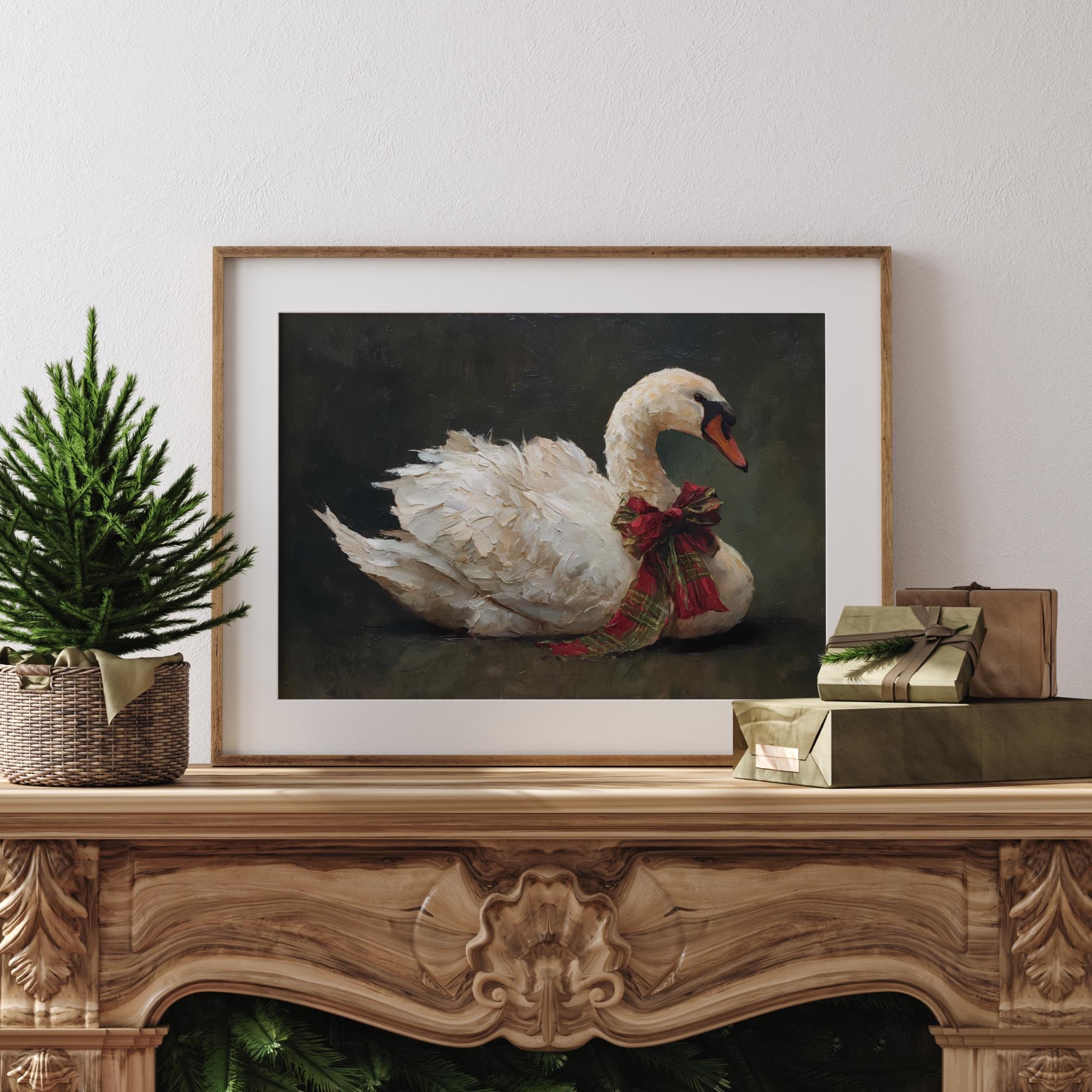 Holiday Swan Wall Art Printable Vintage Christmas Decor Rustic ...