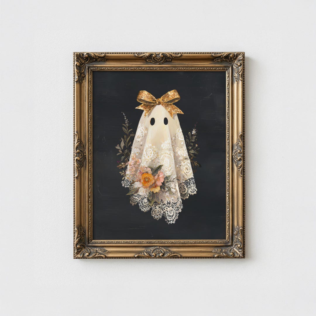 Coquette Ghost Wall Art Printable Halloween Decor Lace Ghost With Bow ...