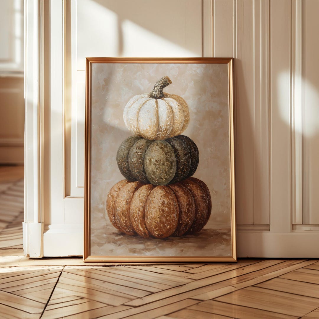 Stacked Pumpkin Wall Art Printable Fall Decor Three Pumpkins Digital ...