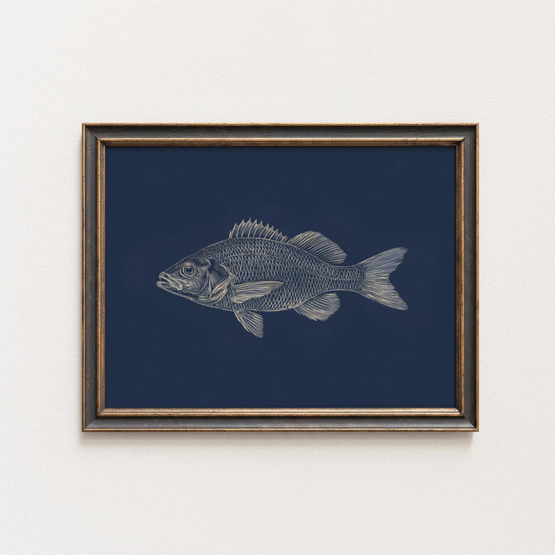 Navy Blue Fish Wall Art Printable Lake House Decor Fishing Cabin Wall ...