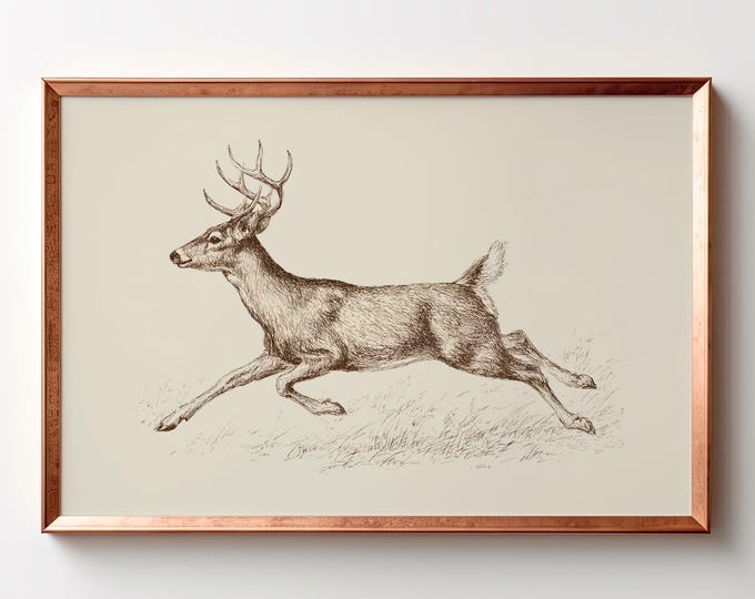 Vintage Deer Sketch Wall Art Printable Rustic Wildlife Illustration ...