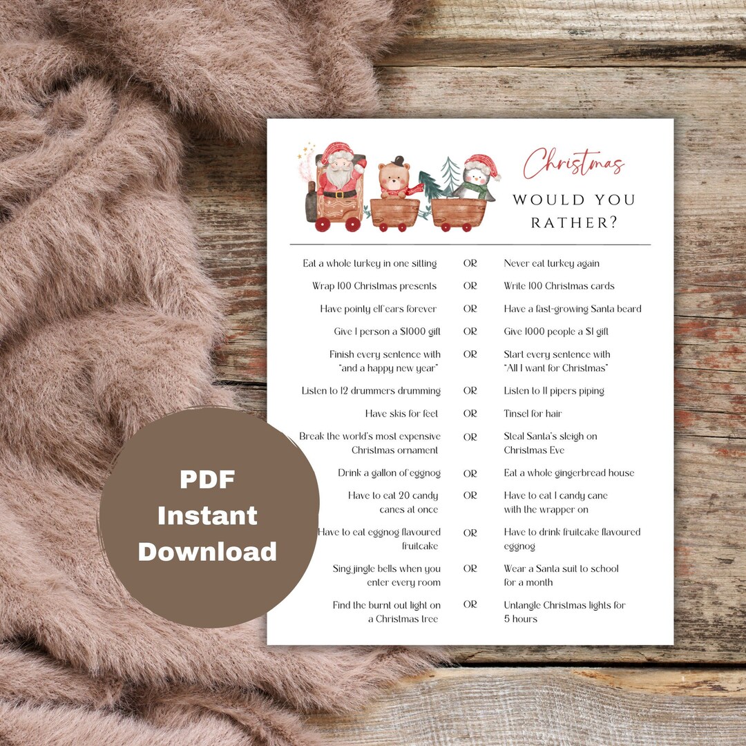 Would You Rather Christmas Printable Game Family Christmas Game Kids ...