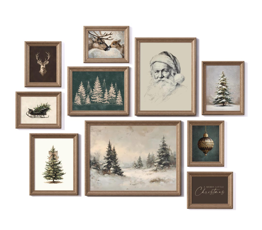 Rustic Christmas Gallery Wall Art Set of 10 Bundle With Vintage Holiday ...