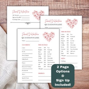 Secret Valentine Questions Printable Valentine Questionnaire Valentine ...