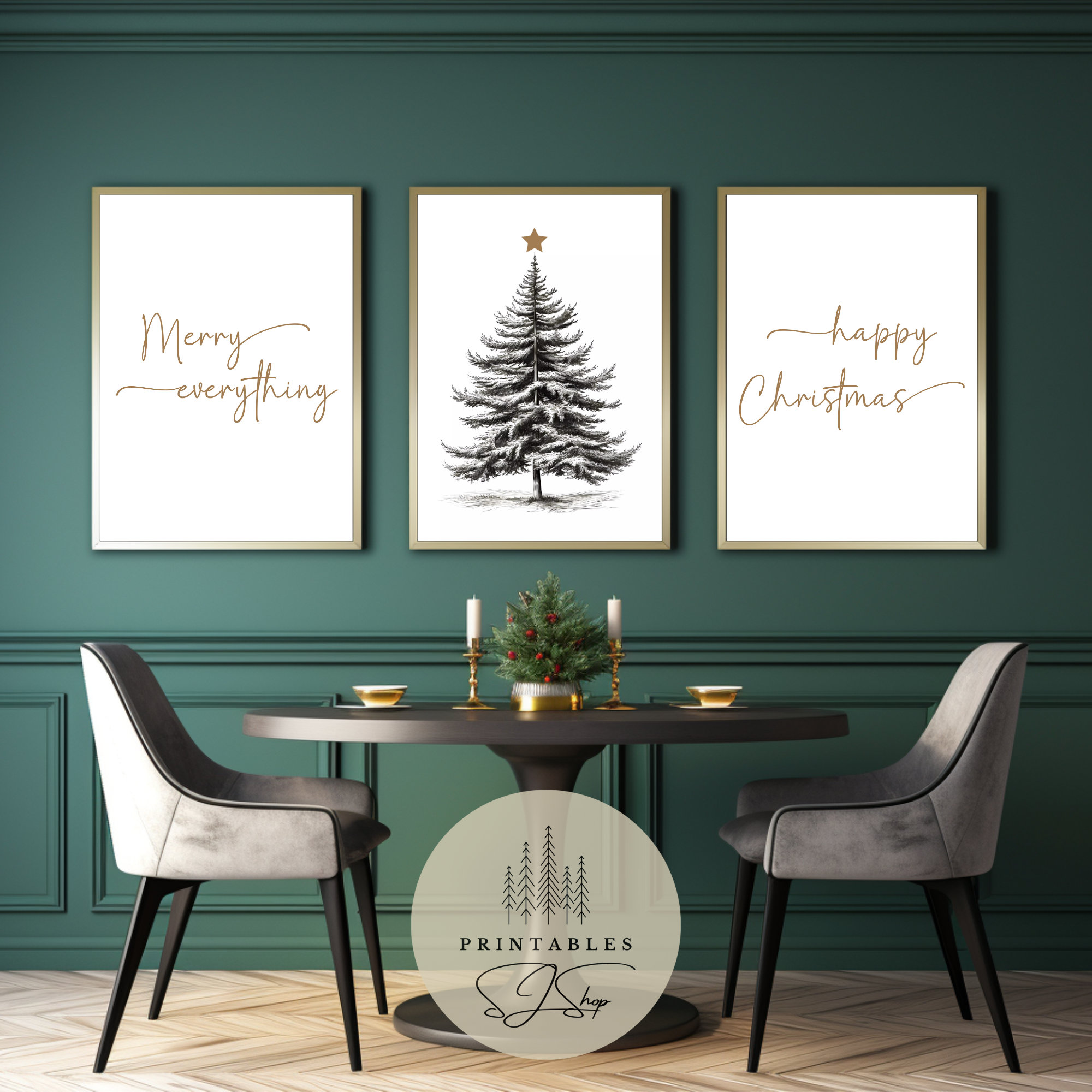 Gallery Wall Art Set of 3 Christmas Art Prints Winter Wall Art ...