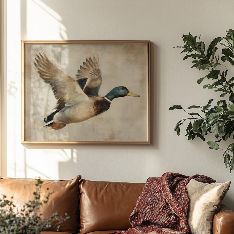 Flying Mallard Duck Wall Art Printable Rustic Wildlife Painting Vintage ...