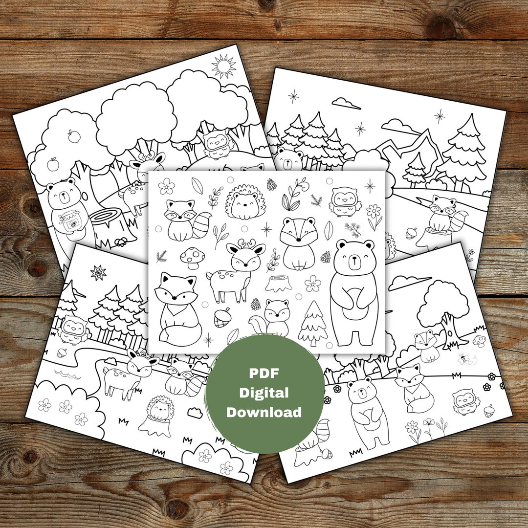 Kids Coloring Pages Woodland Forest Animals Coloring Printable - Etsy