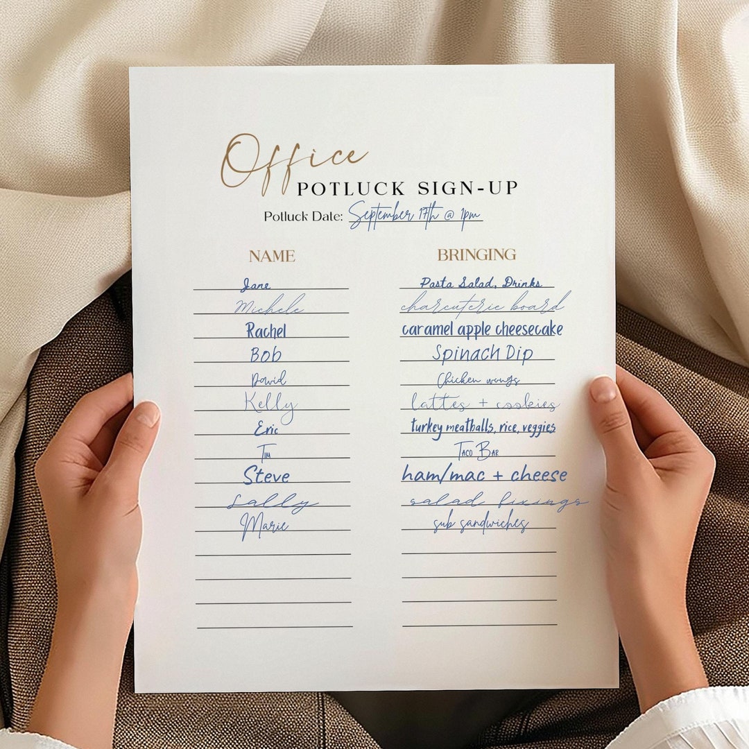 Office Potluck Sign up Sheet Printable Holiday Party Food Sign in Sheet ...