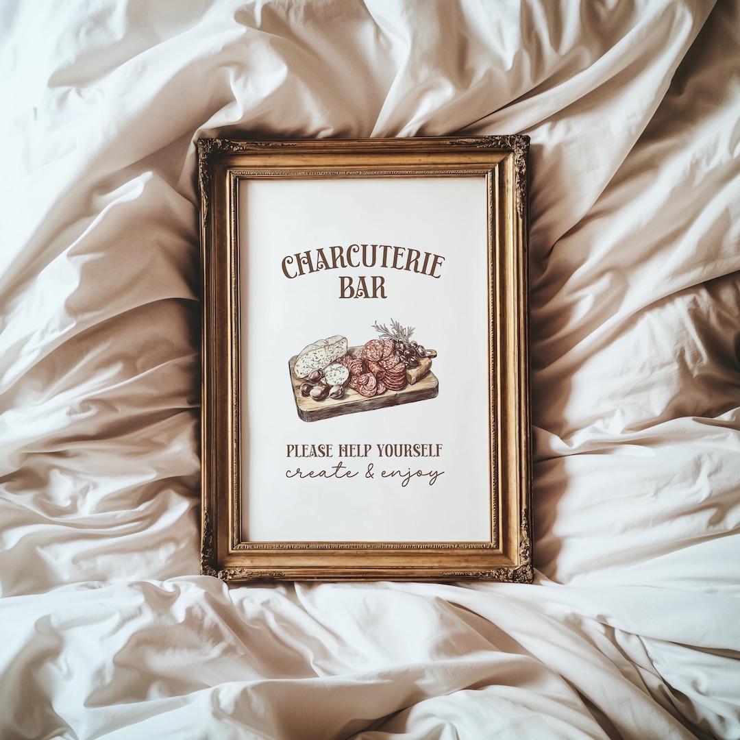 Charcuterie Bar Printable Sign Kitchen Wall Art Rustic Cheese Board ...