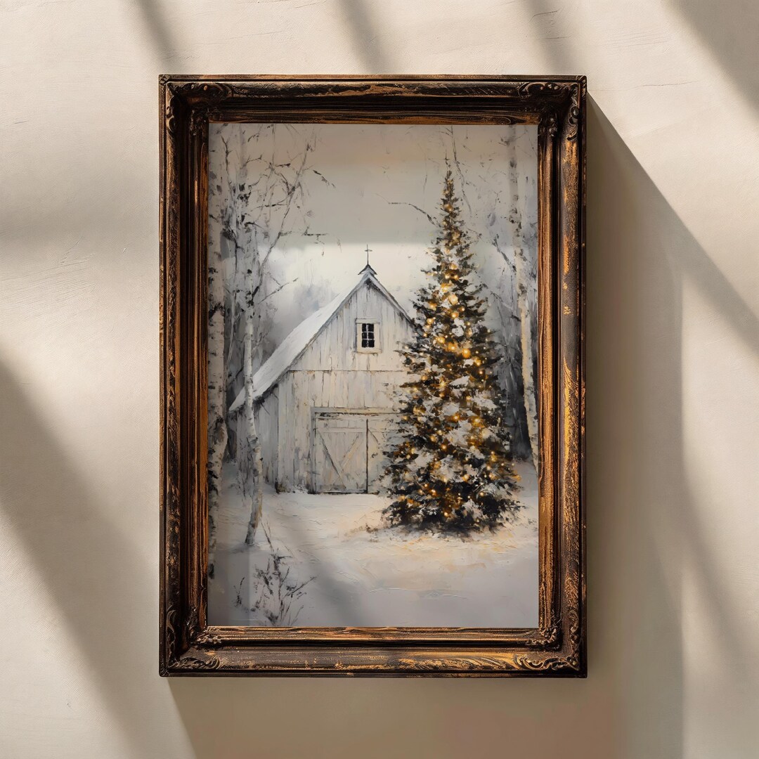 Rustic Christmas Barn Wall Art Printable Winter Farmhouse Decor Tree ...