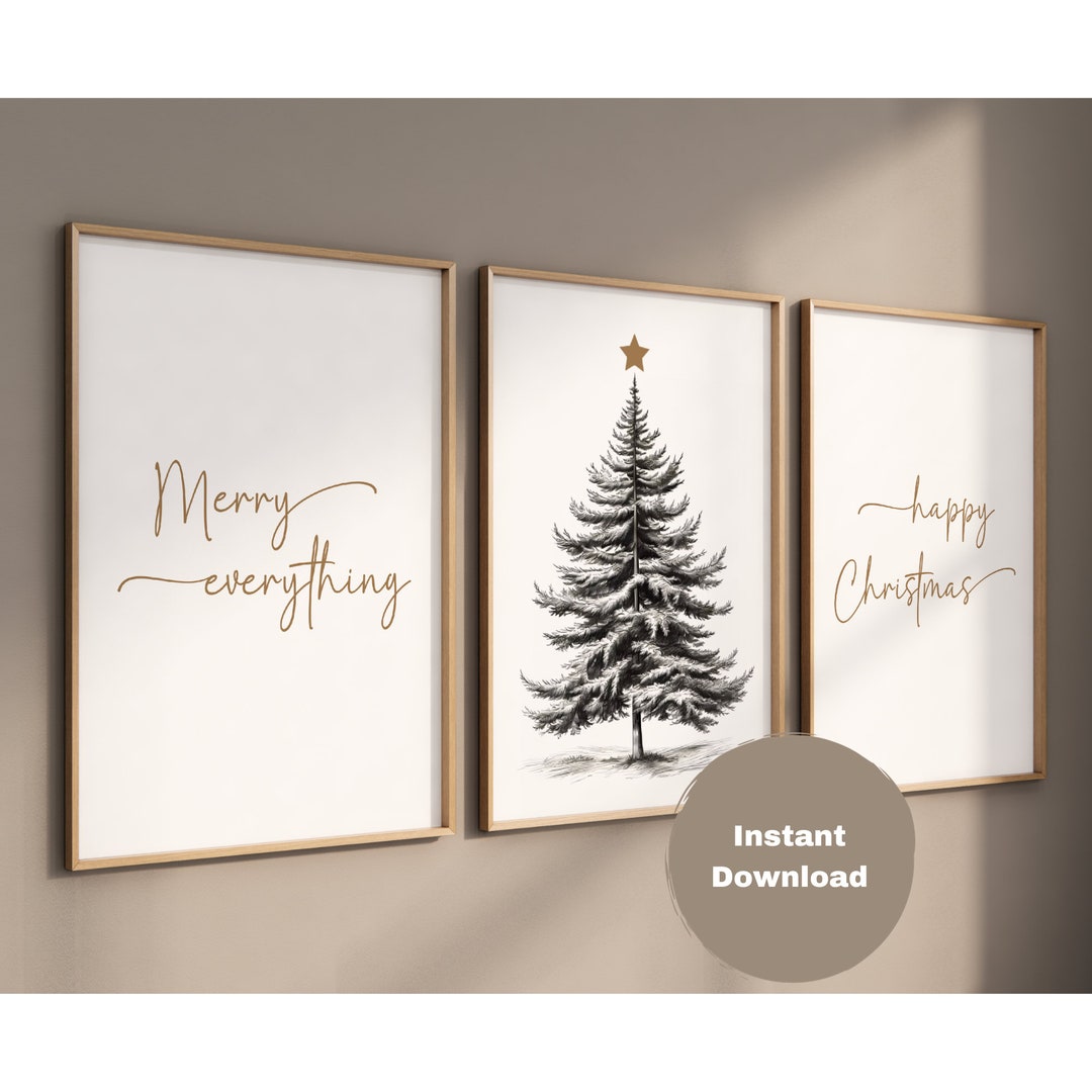 Gallery Wall Art Set of 3 Christmas Art Prints Winter Wall Art ...