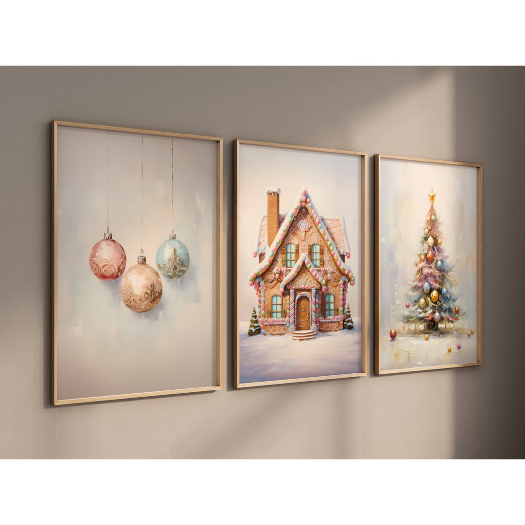 Pastel Christmas Set of 3 Wall Art Christmas Art Print Holiday Wall Art ...
