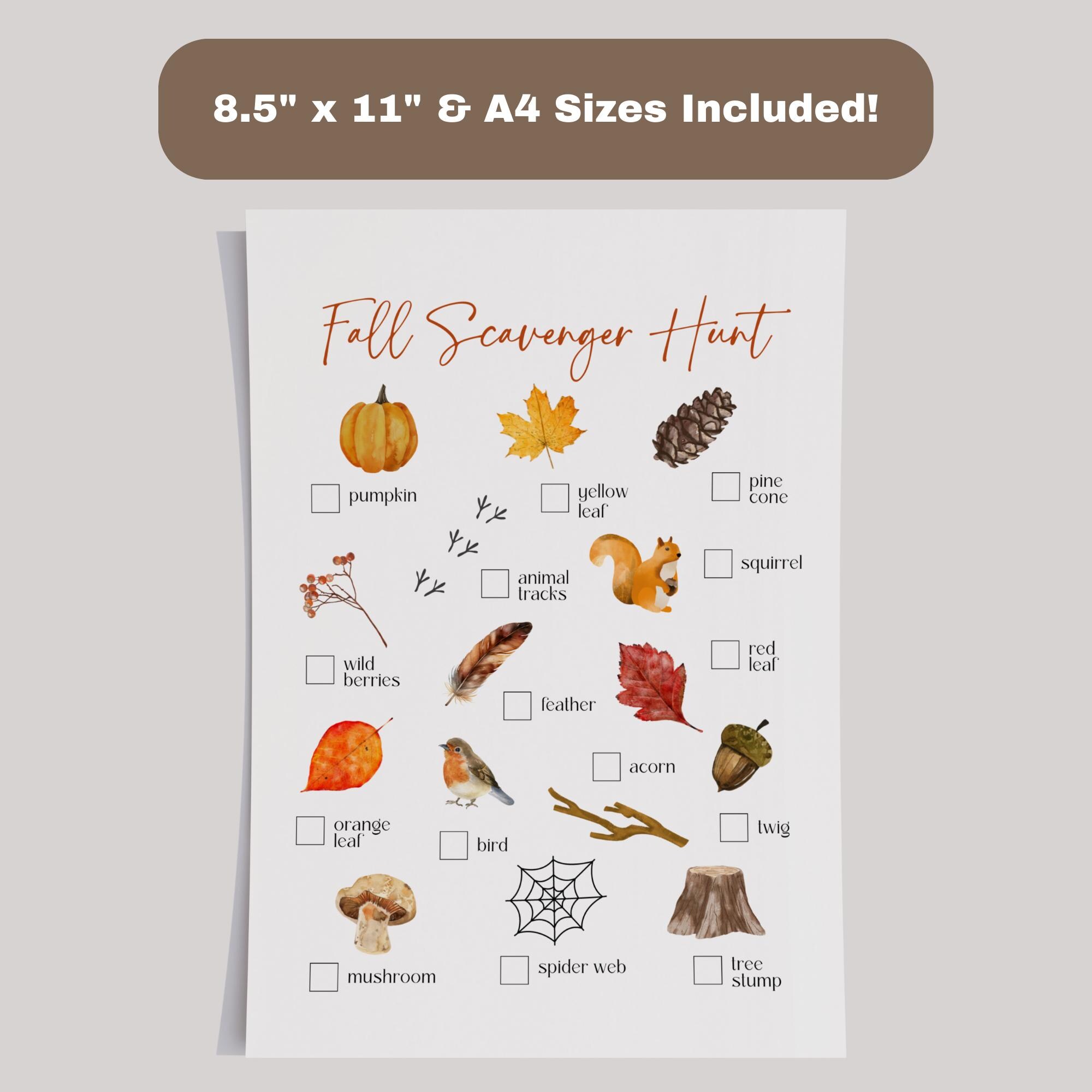 Fall Scavenger Hunt Printable Kids Autumn Nature Activity Outdoor ...