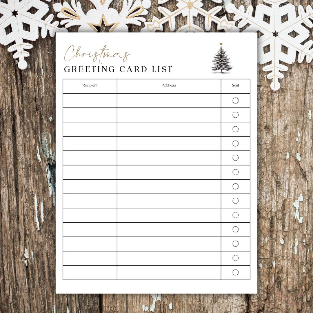 Christmas Greeting Card List Christmas Cart List Christmas Card Tracker ...