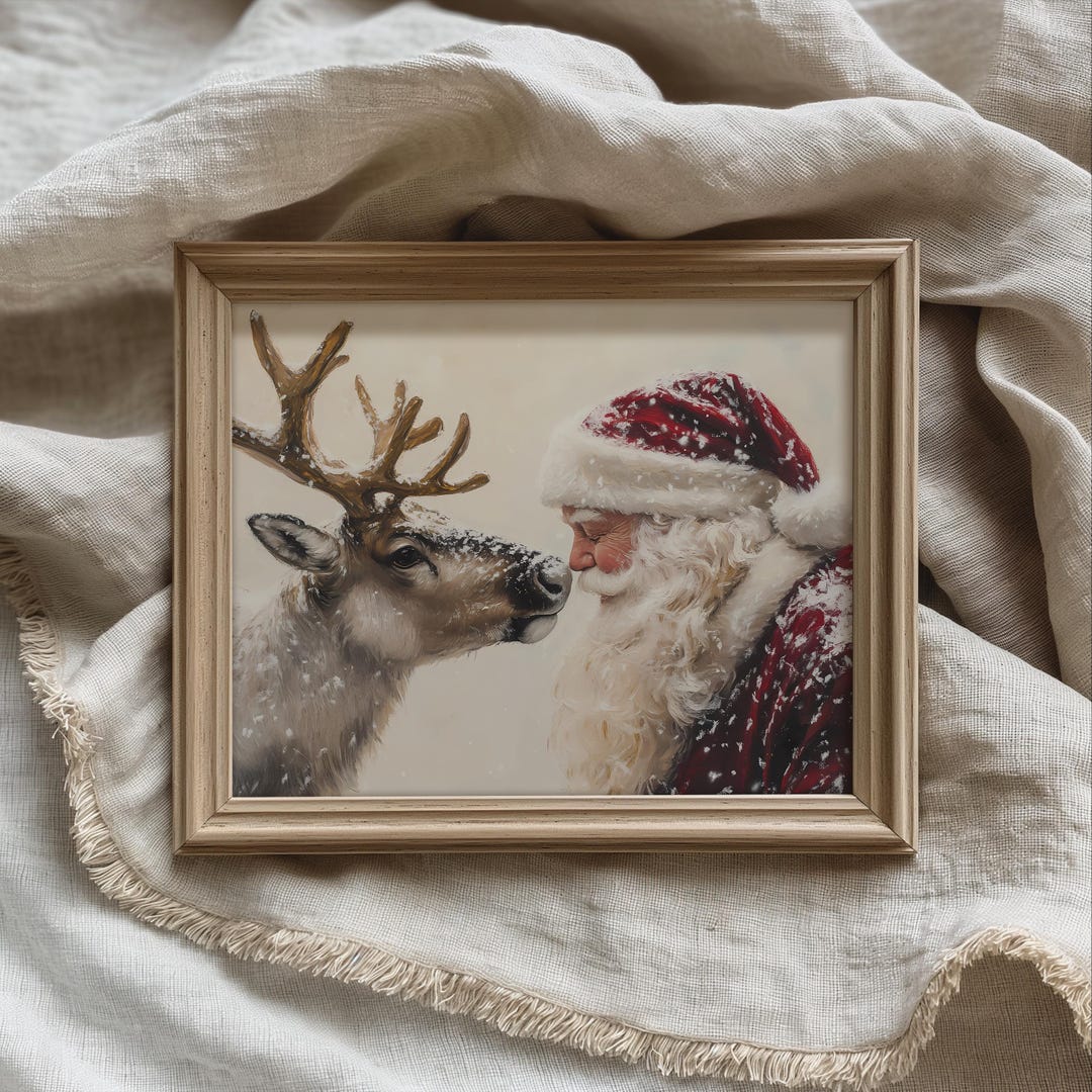 Santa and Reindeer Printable Wall Art Christmas Holiday Decor Download ...
