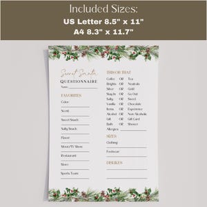 Secret Santa Questions Printable Secret Santa Questionnaire Christmas ...