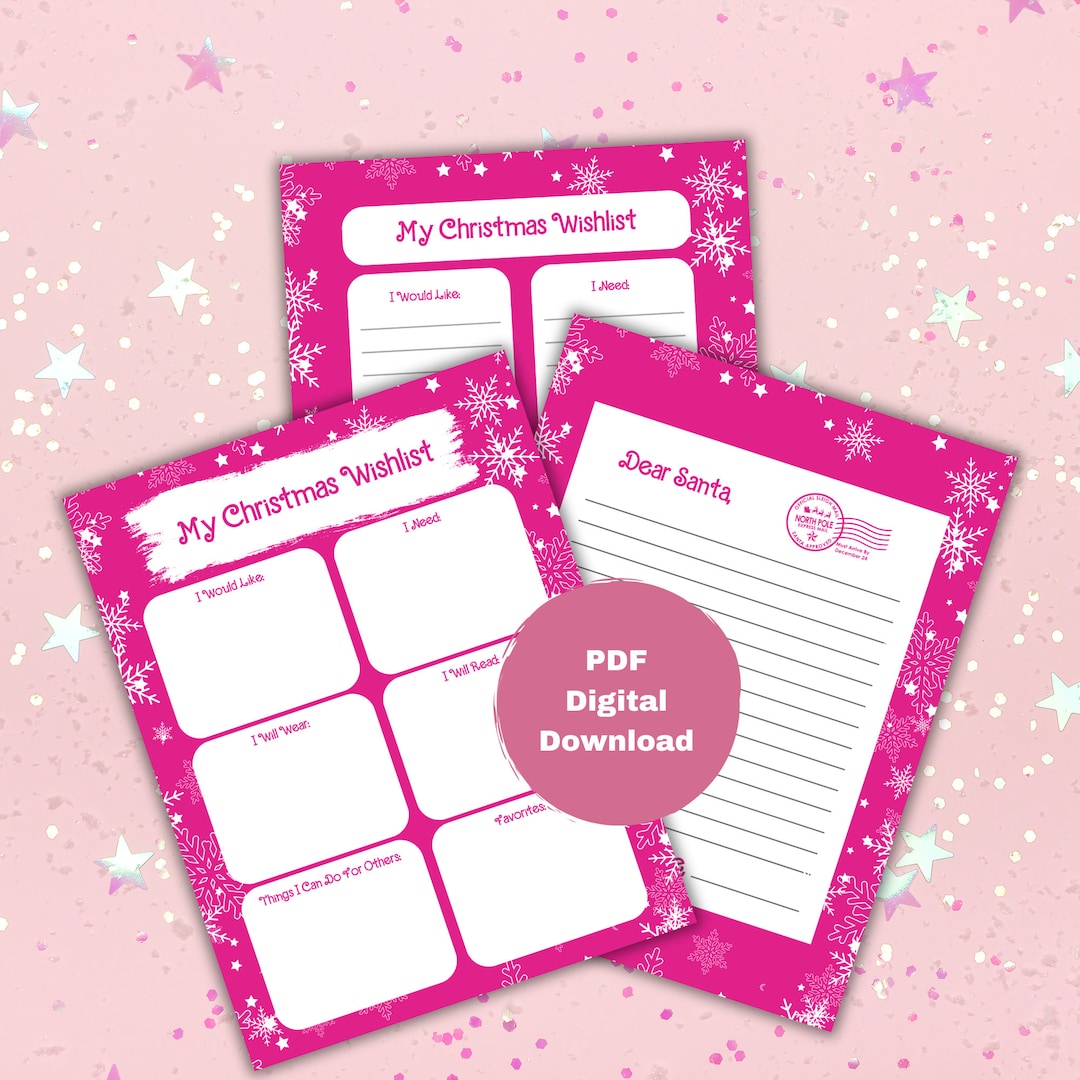 Pink Christmas Wishlist for Kids Santa Letter Bright Pink Want - Etsy