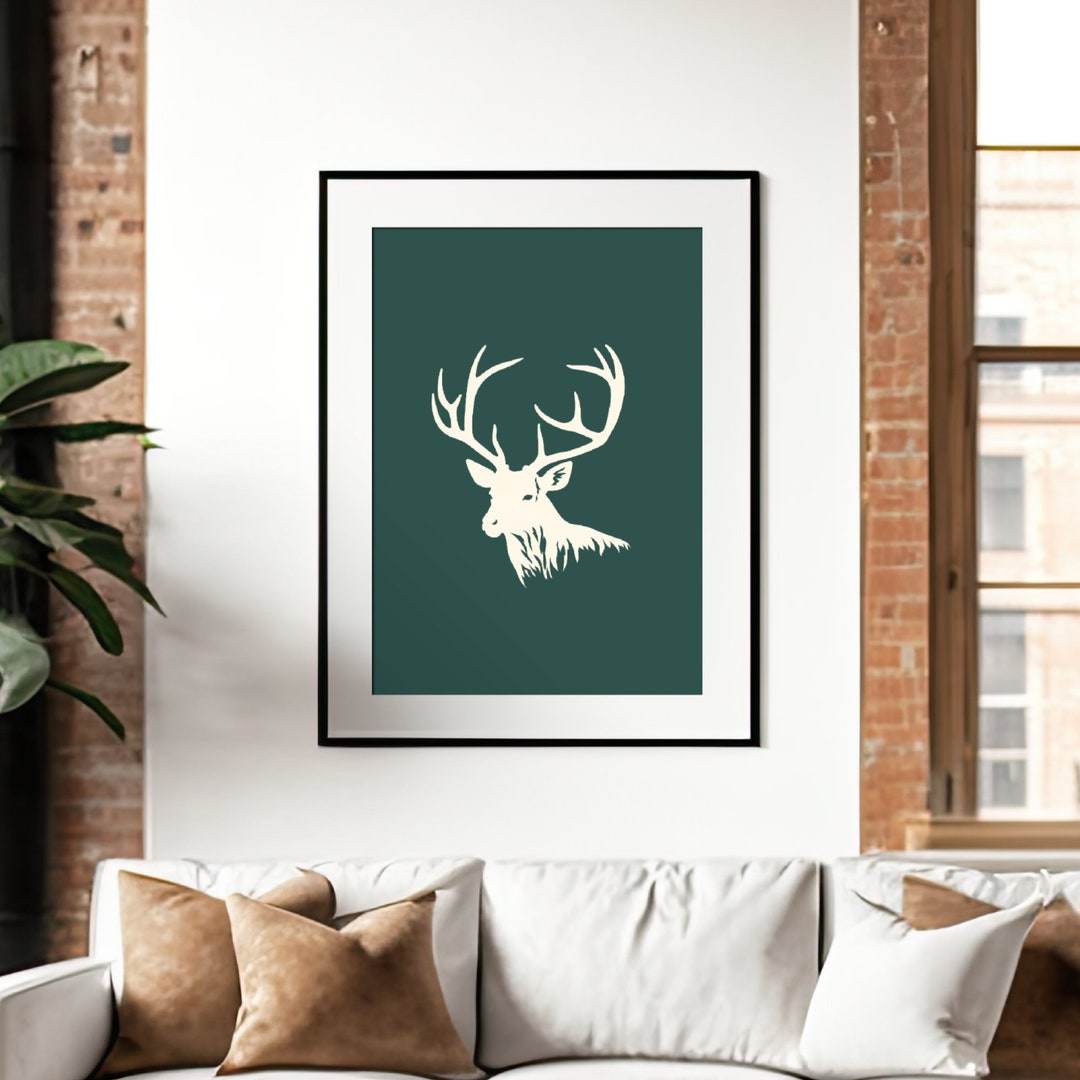 Hirsch Wand Kunst Rustikale Wand Dekor druckbare Wand Kunst Grüne Wand ...