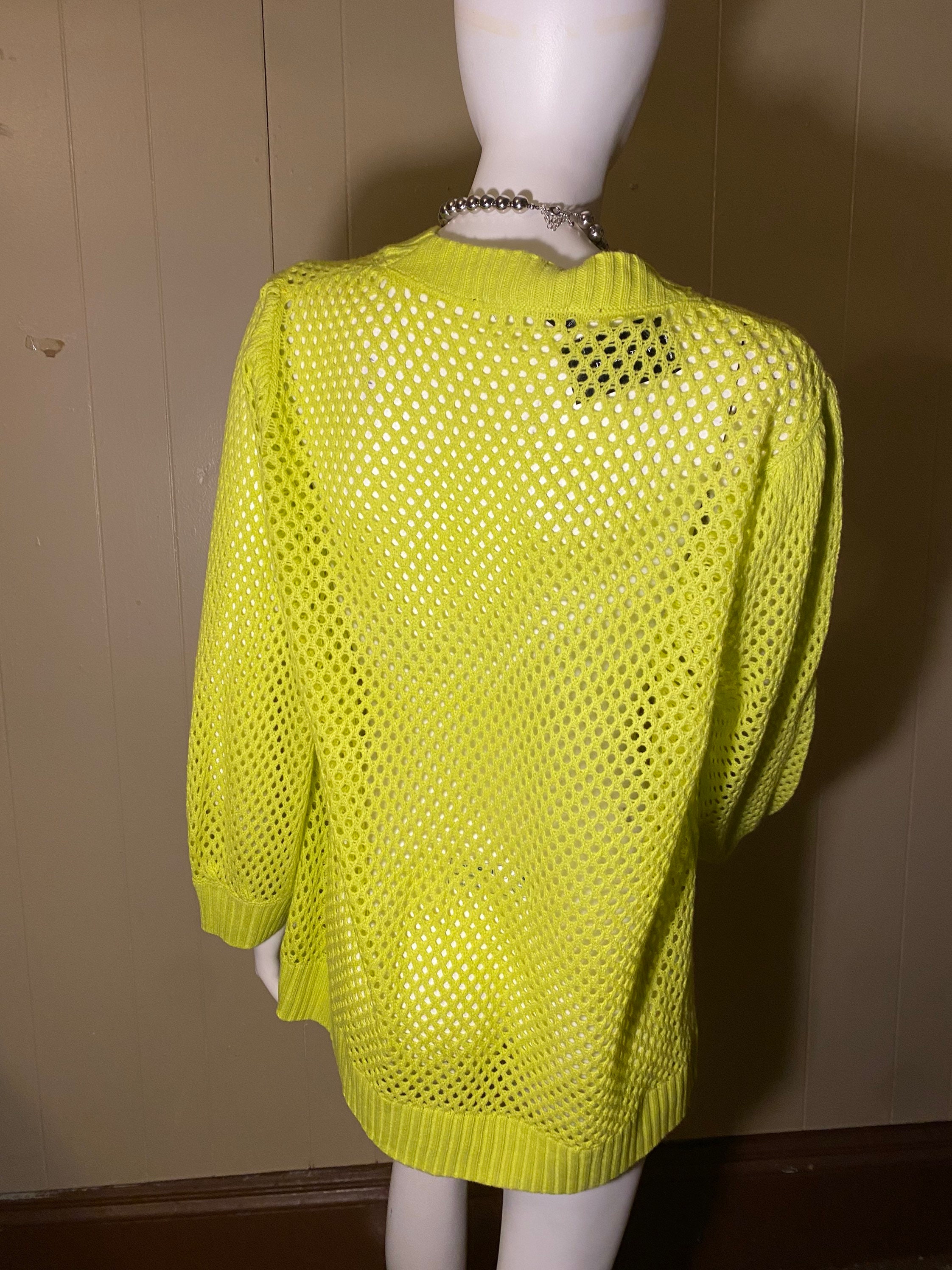 Ashley Stewart Neon Green Fishnet Long Sleeve Sweater - Etsy