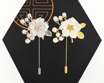 Handmade Traditional Korean Pink Flower Leaf Alloy Brooch Pin Handmade ...