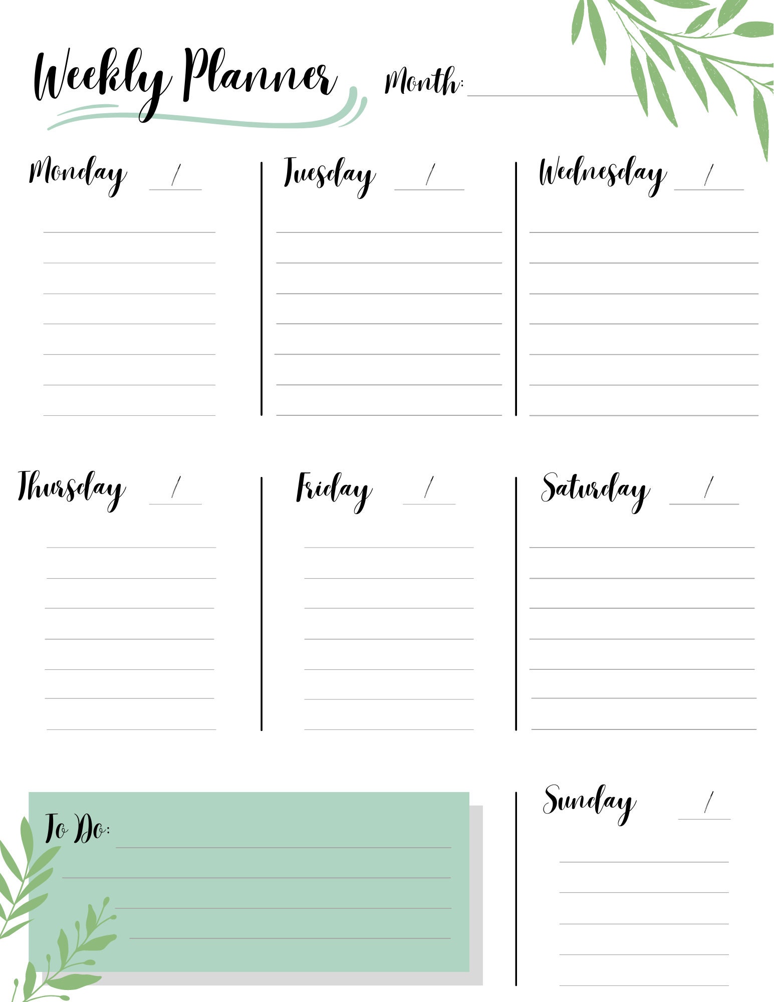 Weekly Planner Digital Download - Etsy