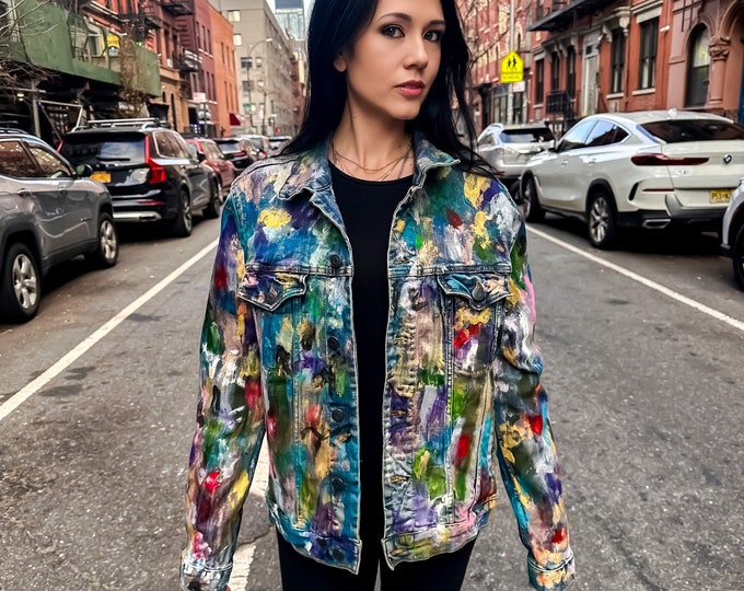 Upcycled Abstract Jean Jacket | Hand Painted Wearable Art Denim ...