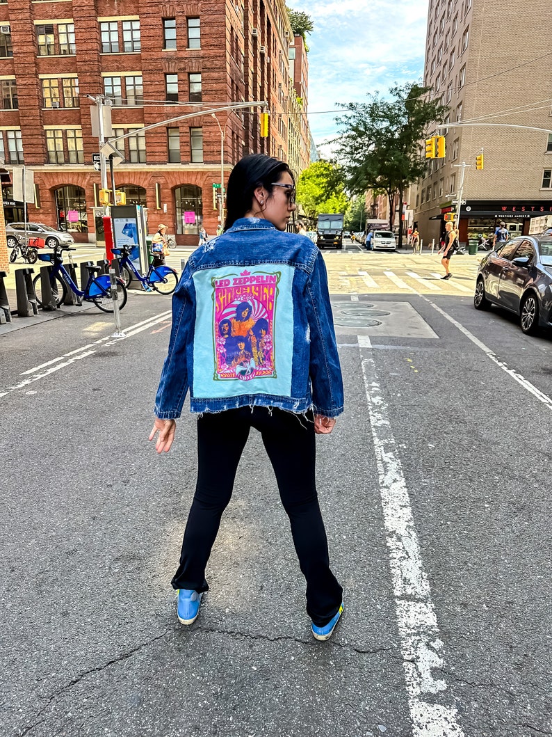 Upcycled Distressed Jean Jacket | Led Zeppelin Denim Rework | One of a ...