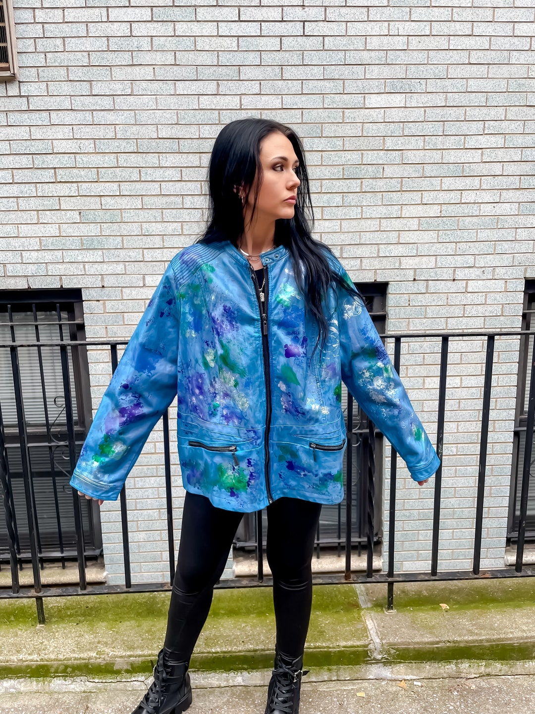 Hand Painted Graffiti Style Denim Outerwear | Abstract Art Design ...